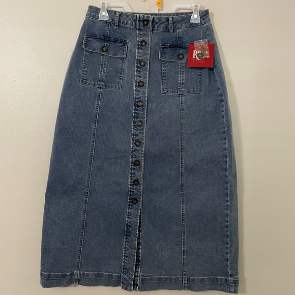 Reba | Skirts | Reba Womens Aline Button Front Closure Stretch Denim ...